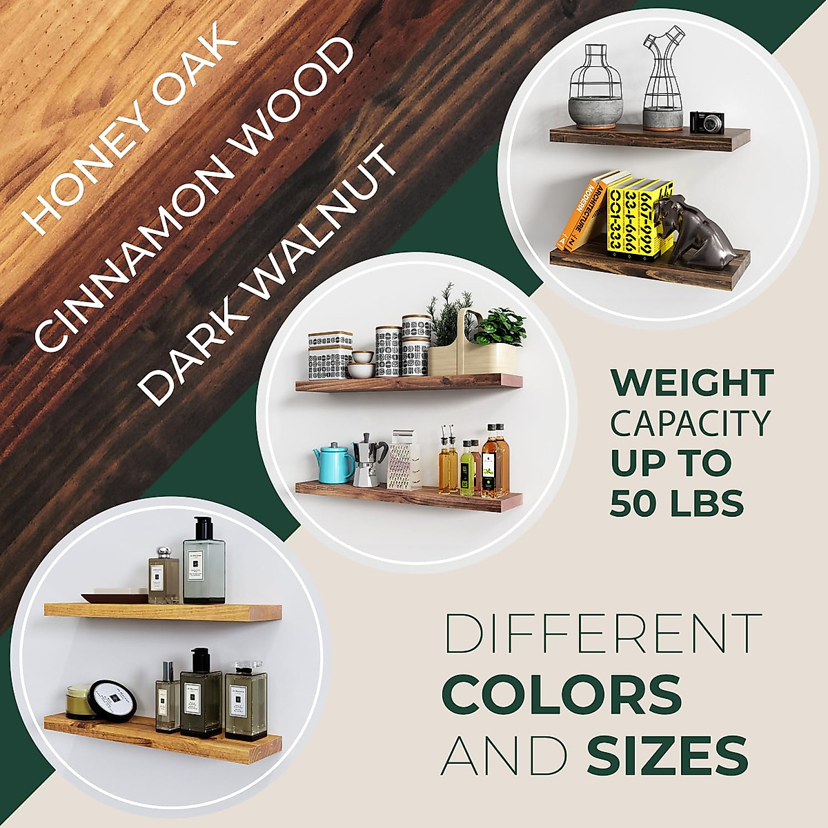 LETTO Set of 2 Solid Wood Floating Shelves - Floating Shelves for Wall - Bathroom Wooden Shelves - All Included Set-up - Mounted - Home Decor - 24" Width x 1.57" Height x 8" Depth - Honey Oak