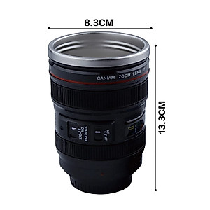 Camera Lens Coffee Mug, Cameras Lens Mug, Travel Coffee Photographers Mugs Stainless Steel Len Mug Interesting Custom Gifts for Women/Men (Black)