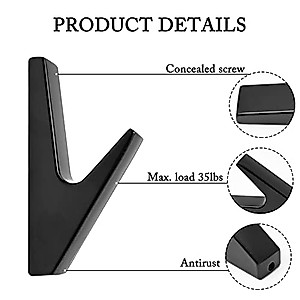 Potaosey 4PC Black Single Coat Hooks, Wall Mounted Single Towel Hook.Modern Style Hook for Bedroom Living Room Bathroom Fitting Room Office