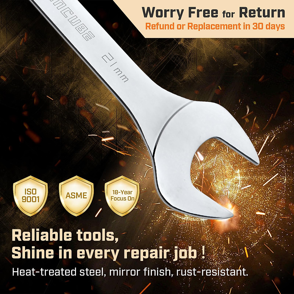 ironcube Super Thin Wrench Set,8-Piece, Metric, Including 8 to 27 mm, Open end Slim Wrench Set With Rolling Pouch, Perfect For Auto, Bike in Narrow Space Use