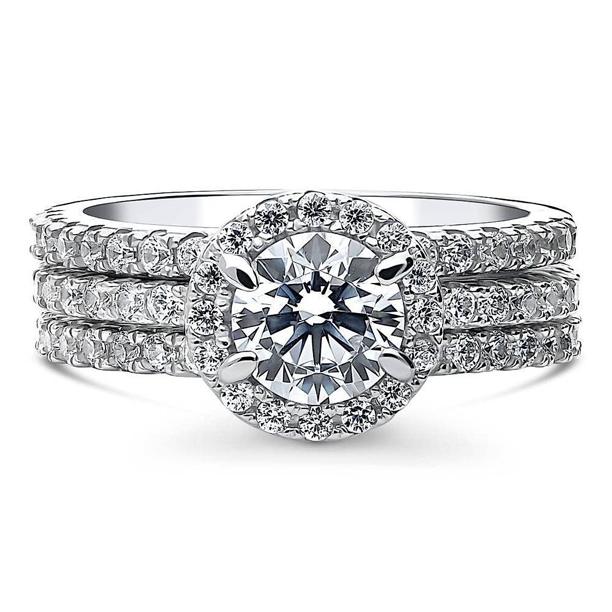 BERRICLE Sterling Silver Halo Wedding Engagement Rings Round Cubic Zirconia CZ Ring Set for Women, Rhodium Plated Size 6