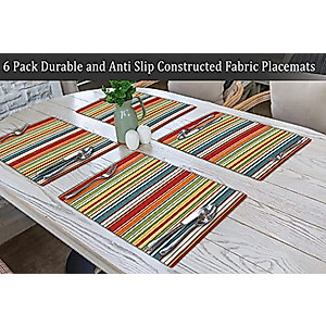 Ruvanti Placemats 100% Cotton 13x19 Inch, Dining Table Placemats Set of 6, Modern Place Mats for Dining Table Decor, Kitchen & Table Linens, Coffee Mat for Christmas Dinners – Multi Stripe