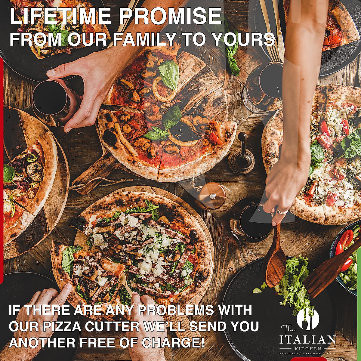 The Italian Kitchen Pizza Cutter Wheel - Restaurant Grade Stainless Steel 4 Inch Blade Pizza Slicer With Finger Guard