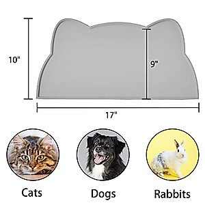 TOKAYIFE Cat Food Mat, Silicone Pet Feeding Mat for Floor Non-Slip Waterproof Dog Water Bowl Tray Cushion (17" x 10", Dark Gray)