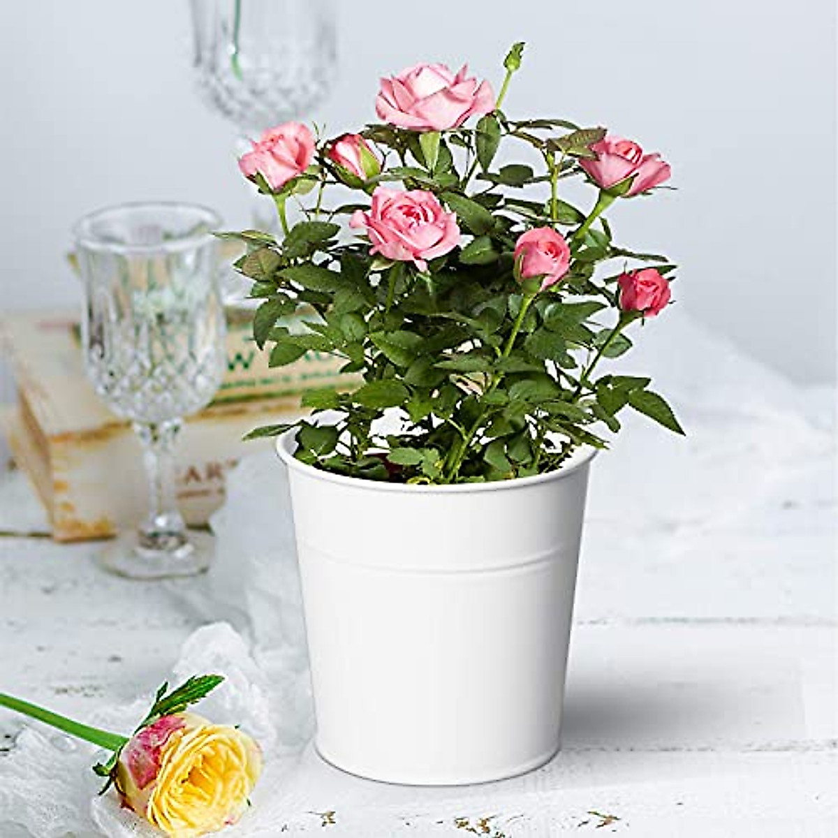 MorTime 10 Pack Metal Hanging Bucket Planter with Hook, 4 Inches Mini Round White Storage Basket for Plant Flower Pots Indoor Outdoor Home Garden Patio Lawn