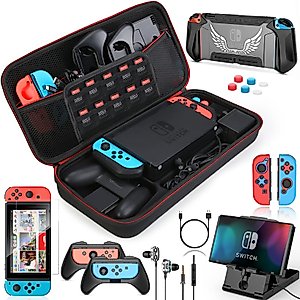 HEYSTOP Carrying Case Compatible with Nintendo Switch Portable Travel All Protective Storage Case Screen Protector Thumb Grips Caps for Nintendo Switch Accessories with Joy-con Grips and PlayStand