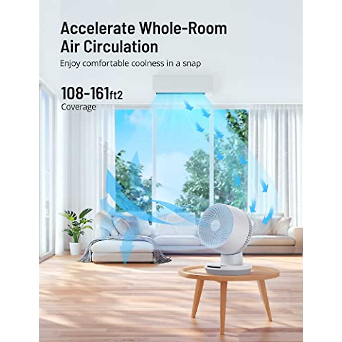 Air Circulator Fan with Remote, Small Oscillating Table Fan with 8-Hour Timer, 90-Degree Tilt, 3 Speeds, LED Display, Touch Control, Quiet Desktop Fan for Bedroom, Office, Living Room, Home