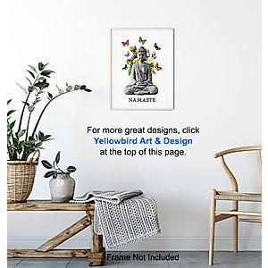 Namaste Buddhism Buddha Statue Wall Art Print - 8x10 Photo, Home Decor, Meditation Room, Spa or Yoga Studio Decoration - Boho Zen New Age Gift - Unframed Butterfly Poster Picture