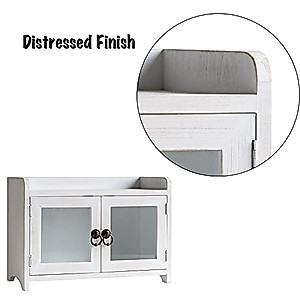 COLLECTIVE HOME - Storage Cabinet, Mini Countertop Cabinet, Distressed Wood Organizer for Kitchen Living Room Bedroom Bathroom Office with Magnetic Door, 14.5 x 6.5 x 10 (White)
