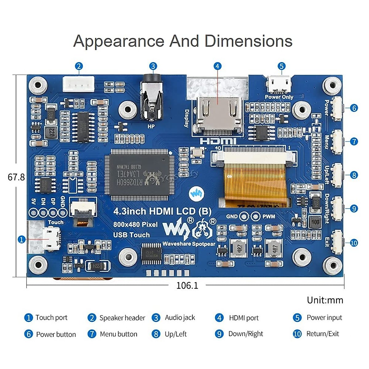 4.3inch HDMI LCD (B), IPS Screen HDMI Interface 4.3 inch 800x480 Capacitive Touch Screen Supports Multi Mini-PC Systems Raspberry Pi BB Black Banana Pi Raspbian Ubuntu Windows 10 8 7 @XYGStudy
