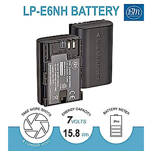 BM Premium 2 Pack of LP-E6NH High Capacity Batteries and Dual Bay Battery Charger for Canon EOS R EOS R5 EOS R6 EOS R6 II EOS R7 EOS 90D EOS 60D EOS 70D EOS 80D EOS 6D II EOS 7D EOS 7D Mark II Cameras