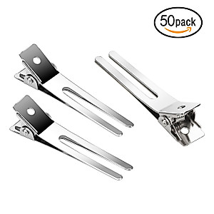 Ryalan 1.8 Inches Profession Hairdressing Double Prong Pin Curl Setting Section Hair Clips Metal Alligator Clips Silver Hairpins for Styling and Haircut (50 Pcs, Silver)