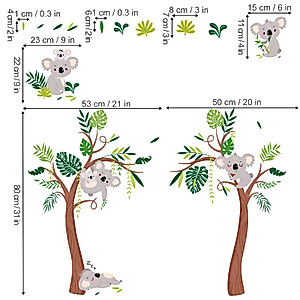 wondever Koala and Tree Branch Wall Stickers Animal Tropical Palm Tree Peel and Stick Wall Art Decals for Kids Baby Nursery Bedroom