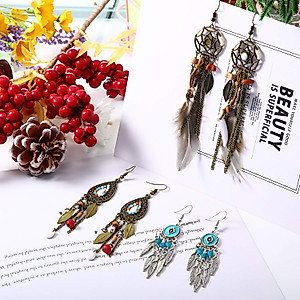 6 Pairs Women Faux Feather Earrings Dream Catcher Earring Bohemian Fringe Tassel Long Drop Dangle Earrings Set with Design for Women (Style 5)