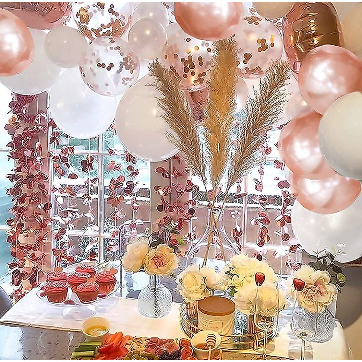 Rose Gold Balloon Arch kit Balloon Garland Confetti Latex Balloons Arch for Bridal Shower Valentine's Day Baby Shower Wedding Birthday holiday Party Decorations Supplies for Girls and Women