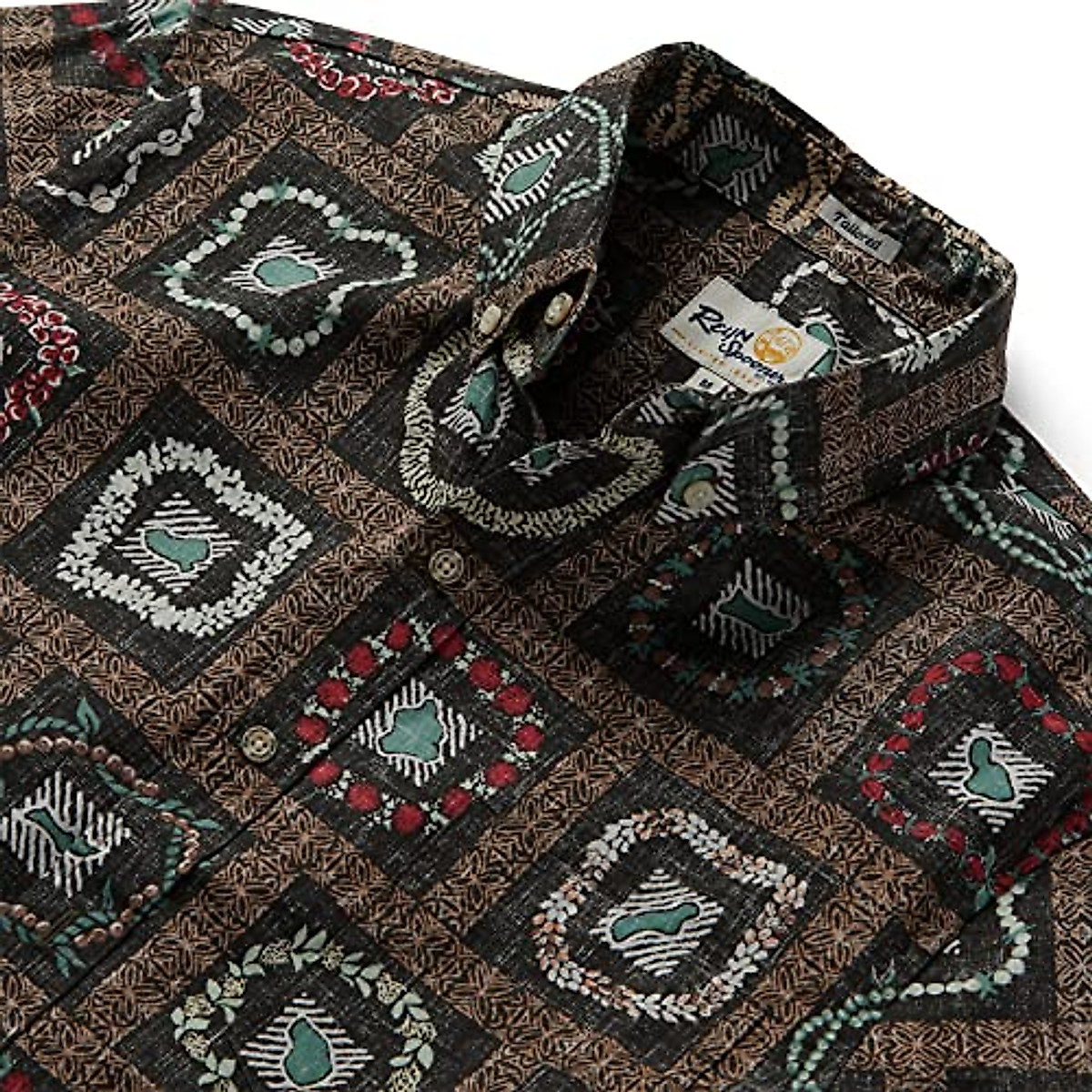 Reyn Spooner Island Lei Tailored Button Front Hawaiian Aloha Shirt, Black, XL