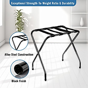 USTECH Luggage Rack-Single Tier, Black, Fully Asssembled, Folable Rack for Guest Room (Pack of 2)