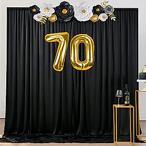 20ft×10ft Wrinkle Free Black Backdrop Curtain for Party, 4 Panels 5×10 ft Thick Silky Polyester Photo Backdrop Drapes for 50th Birthday Parties Baby Shower Graduation Wedding Photograhy Home Decor