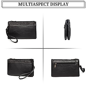 VASCHY Wristlet Clutch Purses, SAC Large Studs Soft Faux Leather Crossbody Evening Clutch Wallet for Women Black