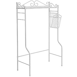 MyGift White Metal Bathroom Over The Toilet Shelf with Magazine Basket, Space Saver Freestanding Storage Organizer Rack