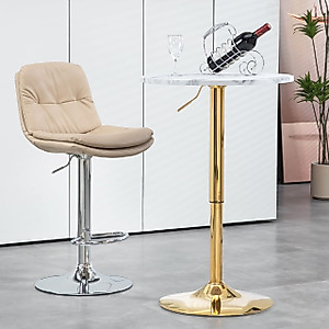 Finnhomy 24'' Round Cocktail Bar Table with Metal Base, Tall Bistro Pub Table, Adjustable 27.9''-35.4'' Counter Bar Height for Kitchen, Dining Room, Living Room, Easy Assembly, Gold