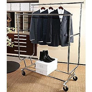 Only Garment Racks Commercial Grade Double Rail Rolling Clothing Rack, Heavy Duty - Designed with Solid"One Piece" Top Rails and Base. Heavy Gauge Steel Construction, Rack Weighs 39 Lbs.
