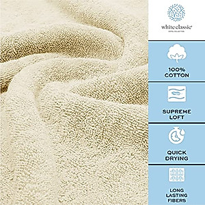 White Classic Luxury Cotton Washcloths | 12 Pack Luxury Bath Sheet | 2 Pack Bundle (Beige)
