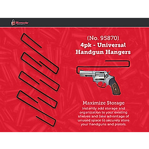Hornady Universal Handgun Hangers, 95870, 4pk - Maximize Gun Safe Space with Easy Access Under Shelf Storage Gun Hangers -PVC Coated Steel Wire Pistol Holder Protect & Store 22 Caliber Handgun & More