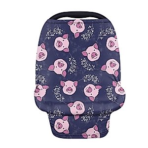 Forchrinse Pink Pig Print Baby Car Seat Cover,Soft Breathable Breastfeeding Scarf,Stretchy Infant Carseat Canopy Stroller Cover