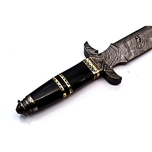 Skokie Knives Custom Damascus Steel Hunting Knife Bull Horn Handle-Handmade Premium Quality Edge Fixed Blade–Multipurpose–Ideal for Survival Camping Hiking Outdoor Every Day Carry Professional