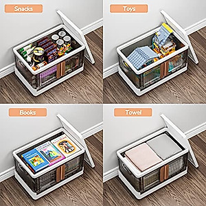 Sillars Storage Bins with Lid, Plastic Foldable Storage Box, Stackable and Nestable Storage Container for Home Organization, 3 Packs, 8 Gallons, Transparent