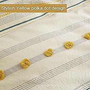 PHF 100% Cotton Tufted Duvet Cover Set King Size, 3pcs Boho Textured Jacquard Comforter Cover Set, Yarn-Dyed Decorative Duvet Cover with Pillow Shams Bedding Collection, 106"x 92", Ivory & Yellow