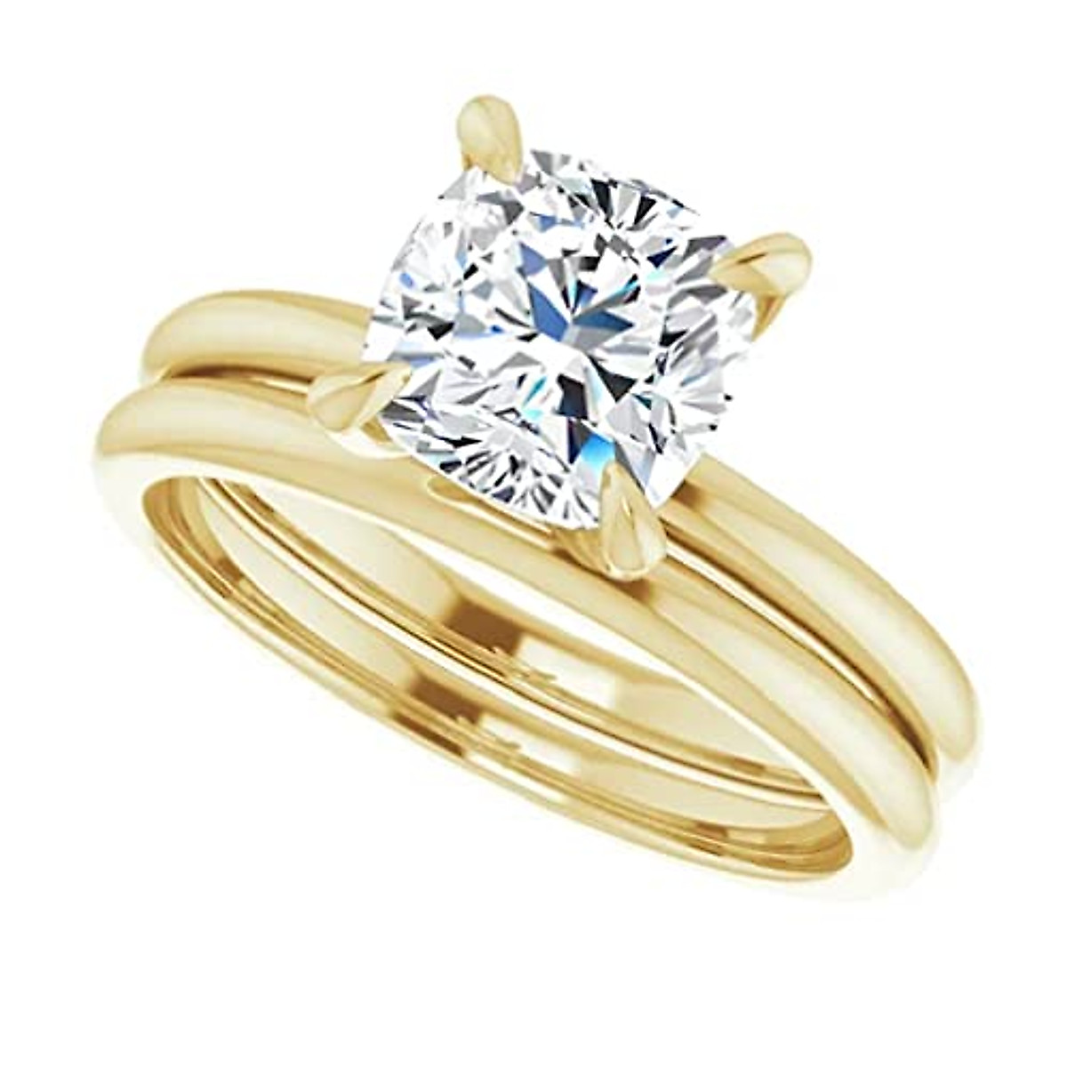 Solid Gold Engagement Ring Set for Women, Handmade 2 Carats Cushion Cut Moissanite Solitaire Ring Set Diamond Wedding Bridal Ring Anniversary Propose Gift Her, 10K/14K/18K, 925 Silver