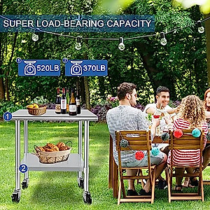 HARDURA Stainless Steel Table with Wheels 24 x 36 Inches Casters NSF Heavy Duty Commercial Work & Prep Table with Undershelf and Galvanized Legs for Restaurant Kitchen Bar and Hotel Garage