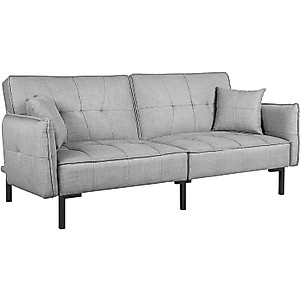 PayLessHere Convertible Futon Sofa Bed Modern Folding Futon Set Small Couch Sofa Adjustable Folding Couch Love seat Sofa Bed with Cotton Padding High Elastic Sponge for Living Room, Bedroom, Grey