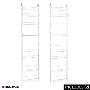 ClosetMaid Adjustable Organizer Rack with Baskets Wall or Over Door Mount, for Kitchen, Pantry, Utility Room, Closet, 18 in. W, White Finish, Pack of 2