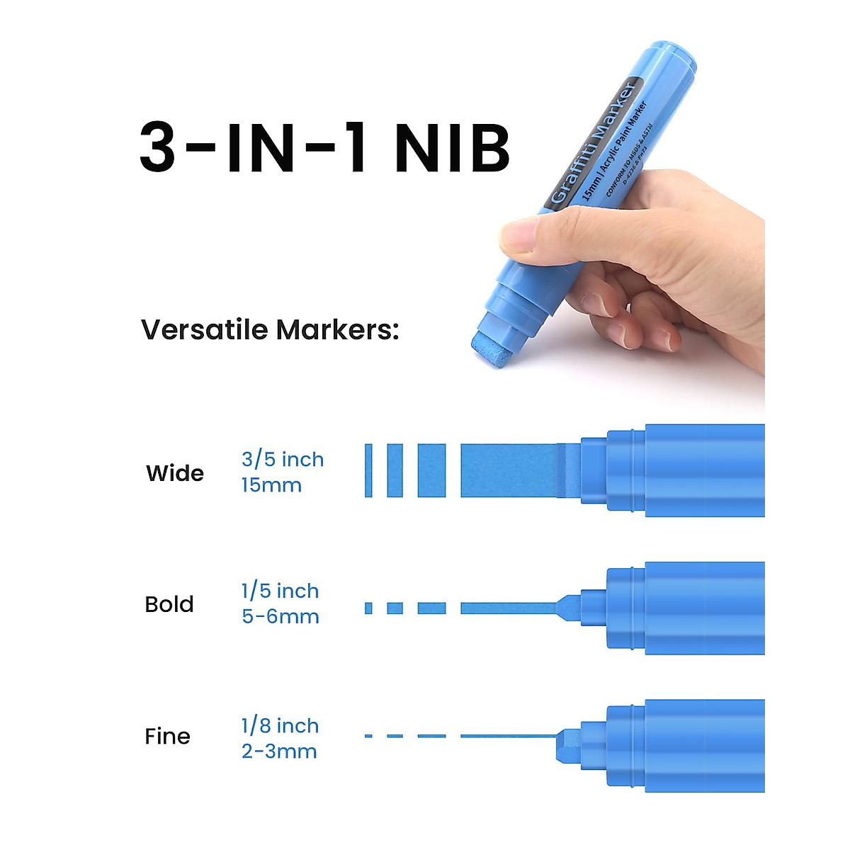 BIGTHUMB Jumbo Poster Markers Set: 12 Colors Large 15mm Wide Tip Permanent Ink Thick Acrylic Paint Pens for Rock Painting, Stone, Glass, Wood, Ceramic, Metal, Plastic, Fabric