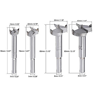DONJON Forstner Drill Bits Set,Precision Shear Serrated Edge Wood Drilling Forstner Bit,4Pcs(15-40mm) Auger Opener Drilling Wood Plastic Plywood with Round Shank.