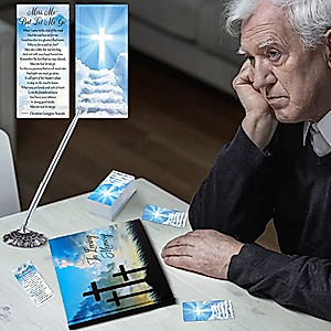 Funeral Guest Book for Memorial Service Celebration of Life Guest Book 100 Pieces Double Sided Prayer Funeral Cards Silver Signature Pen with Stand and Memory Table Sign Funeral Favors (Crosses Style)