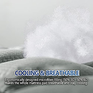 MATBEBY Bedding Quilted Fitted Queen Mattress Pad Cooling Breathable Fluffy Soft Mattress Pad Stretches up to 21 Inch Deep, Queen Size, Light Grey, Mattress Topper Mattress Protector