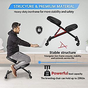 Yaheetech Kneeling Chair Ergonomic Posture Chair for Office Home Standing Work Desk Stool Adjustable Office Chair with Thick Cushion Pad & Flexible Seating Rolling Casters