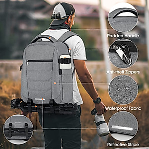 SDYSM Camera Bag Backpack Professional for DSLR SLR Mirrorless Camera Waterproof Camera Laptop Backpack 14 Inch with Rain Cover Anti Theft Travel Camera Case Large Capacity Photography Backpack Grey