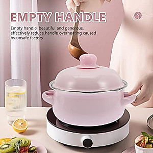 Luxshiny Enamel Soup Pot Vintage Stew Pot Stock Pot with Double Handle Soup Pasta Cooking Pot Noodle Porridge Pot for Kitchen Induction Cooktop Gas Stove 1. 1L 16cm