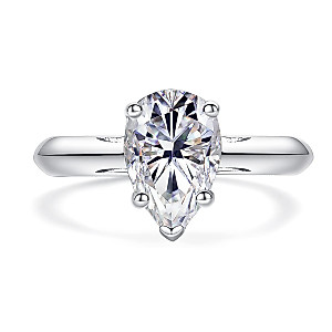 AnuClub Moissanite Solitaire Engagement Rings Pear Cut 3CT D Color VVS1 Round Cut 928 Sterling Silver Promise Anniversary Rings, Christmas Gift for Women7.5
