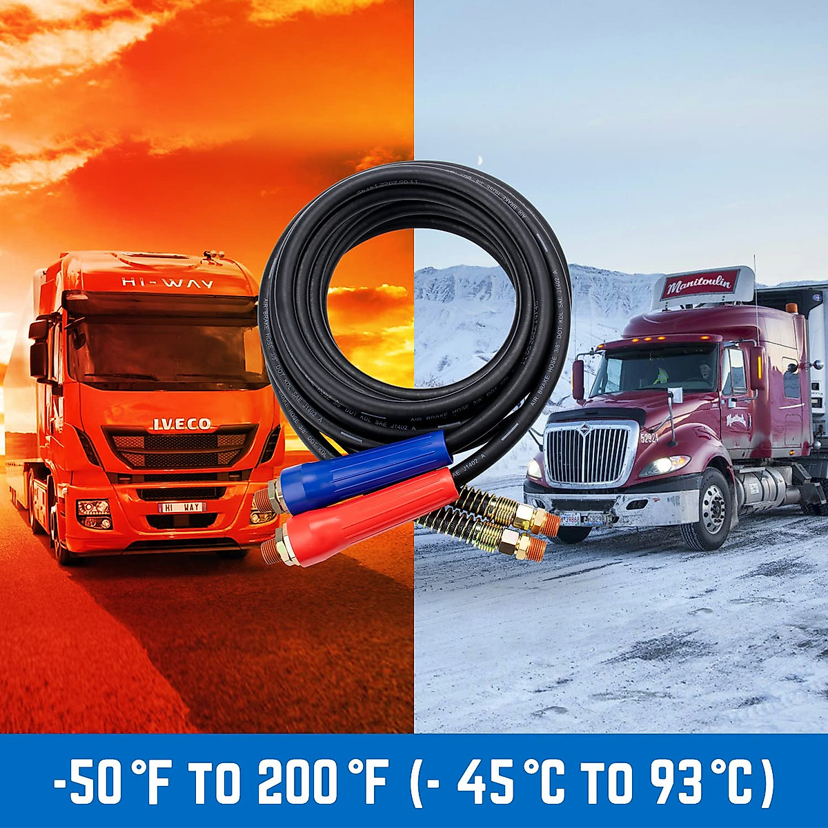 YiaChuii 15 FT Air Line Hose Assembly Set Straight Heavy Duty Air Power Hoses for Trailer Truck Tractors Parts