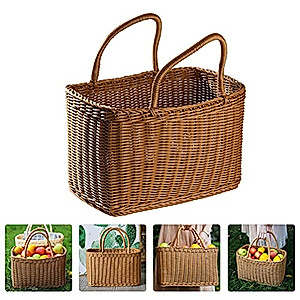VOSAREA Plastic Organizer Storage Baskets with Handles Woven Storage Basket Grocery Shopping Basket Carry Shower Bins for Fruit Vegetables Toy Organization