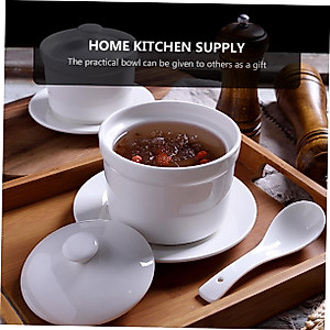 PRETYZOOM Ceramic Stew Pot Mr Noodles Japanese Miso Bowl Fruit Dish Oatmeal Soup Steam Oven Butter Warming Pot Tagine Sauces Cup Soup Pot with Lid Enamel on Steel Stock Pot Ceramics White