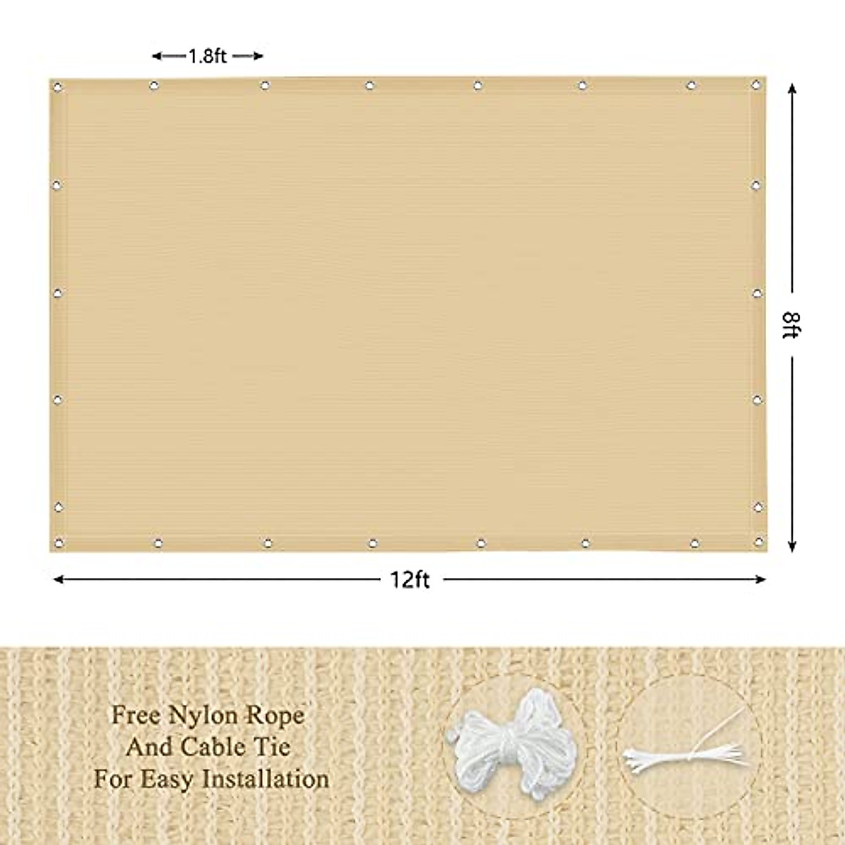 ABOSUN Outdoor Sun Shade Cloth, 8’ x 12’, Pergola, Deck, and Backyard Patio Sunshade with UV Protection, Heat Resistant HDPE Material, Reinforced Grommets (8x12 FT, Wheat)