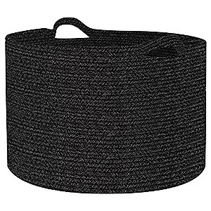 MXMHOME Black Large Blanket Basket Extra Large Woven Rope Baskets for Storage Baskets Bins for Organization Dog Toy Storage Baskets Bins Black Decorative Basket Living Room(23.6"x14.1")