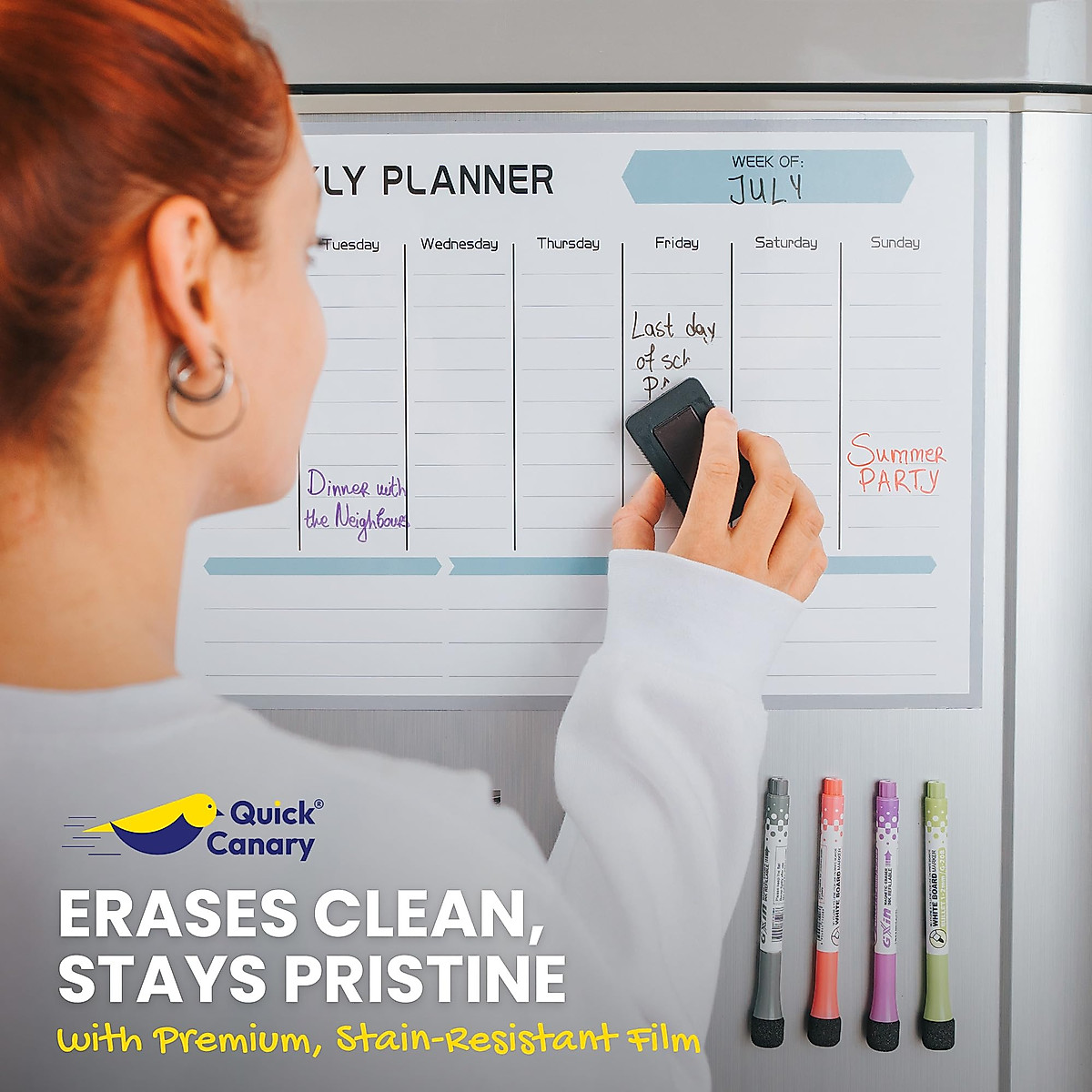 Magnetic Weekly Dry Erase Board Calendar Whiteboard- Latest Premium Nano Technology Stops Stains- 17x12” Whiteboard Calendar for Fridge- 4 Fine Tip Markers and Large Eraser- Weekly Planner White Board